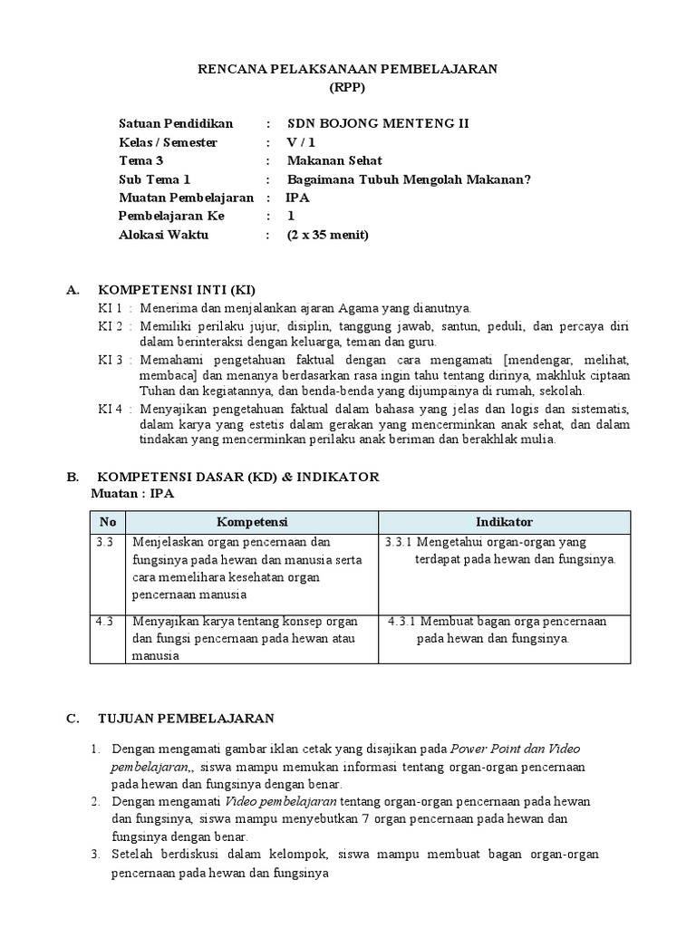 RPP Kelas 5 IPA | PDF | Sains & Matematika