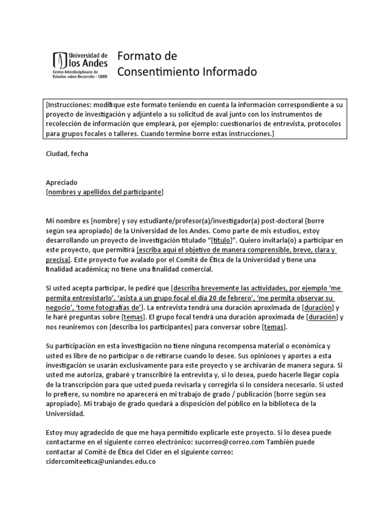 Formato Consentimiento Informado | PDF
