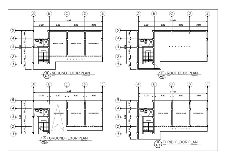 A B C D E A B C D E: Roof Deck Plan Second Floor Plan | PDF | Civil Engineering | Buildings And ...