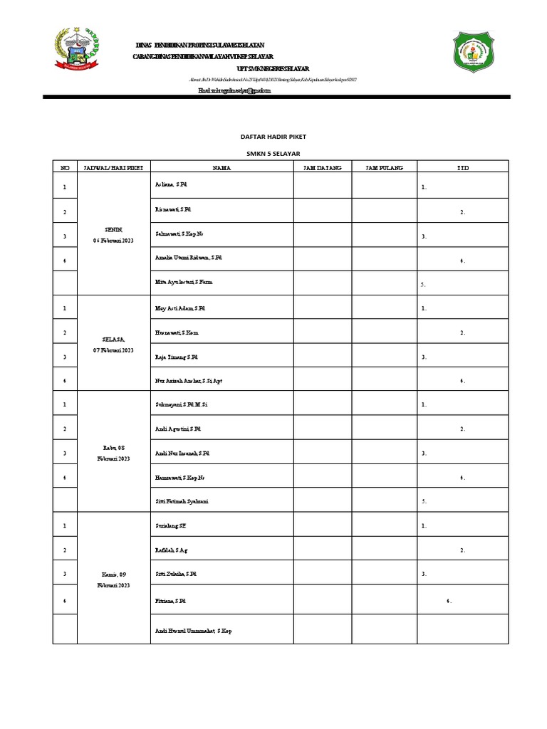 Jadwal Piket SMKN 5 Selayar | PDF