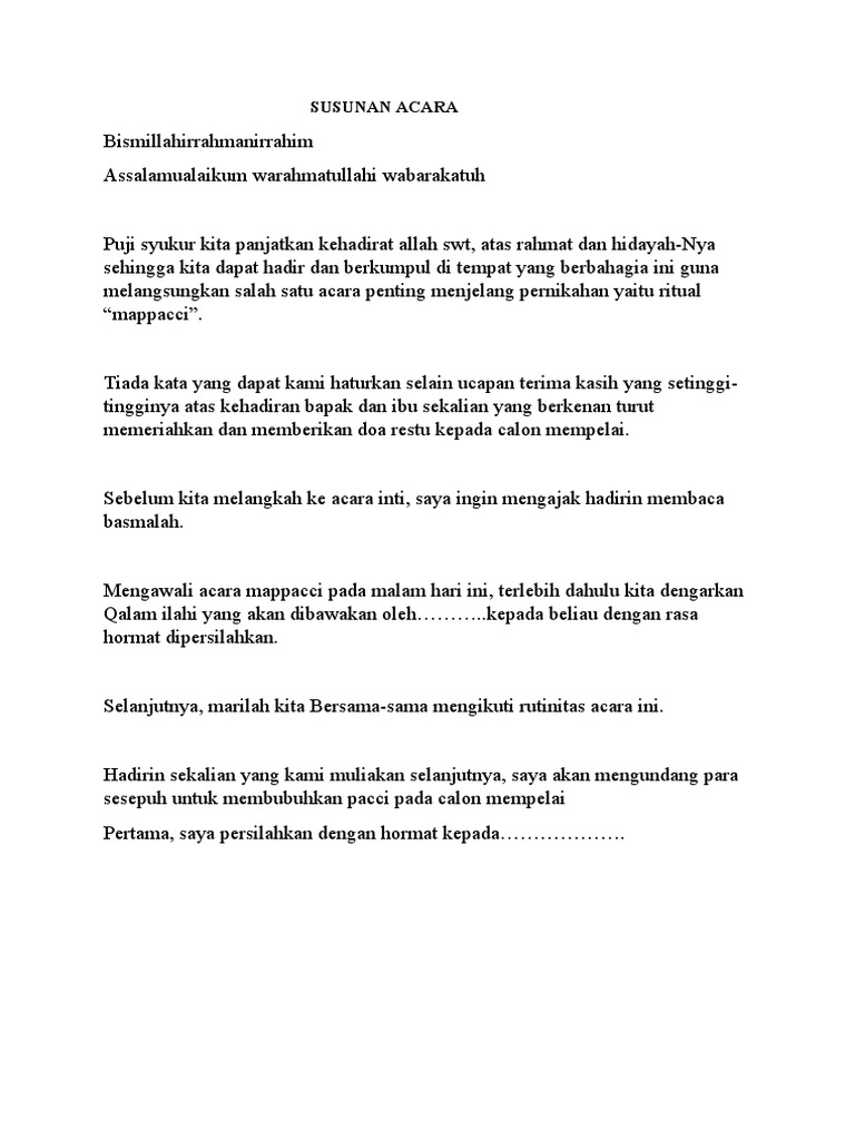 Susunan Acara Mappacci | PDF