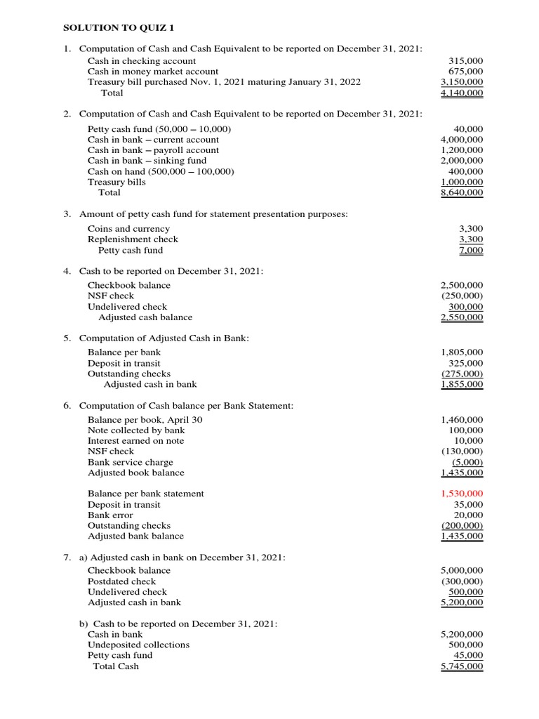 Solution To Quiz 1 | PDF | Banks | Deposit Account