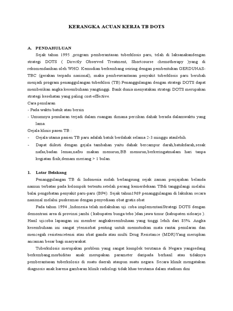 Kerangka Acuan Kerja Tim TB Dots | PDF
