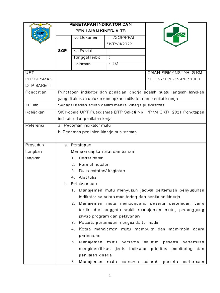 3 Sop Penetapan Indikator Dan Penilaian Kinerja TB | PDF