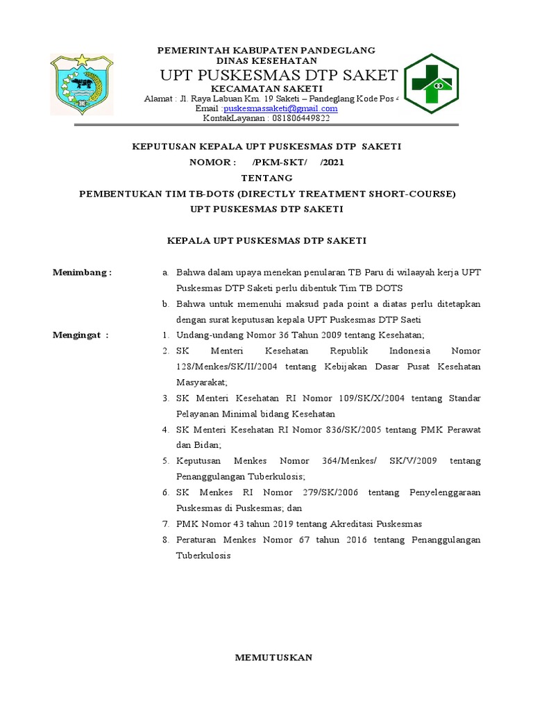 SK Pembentukan Tim TB Dots Puskesmas | PDF