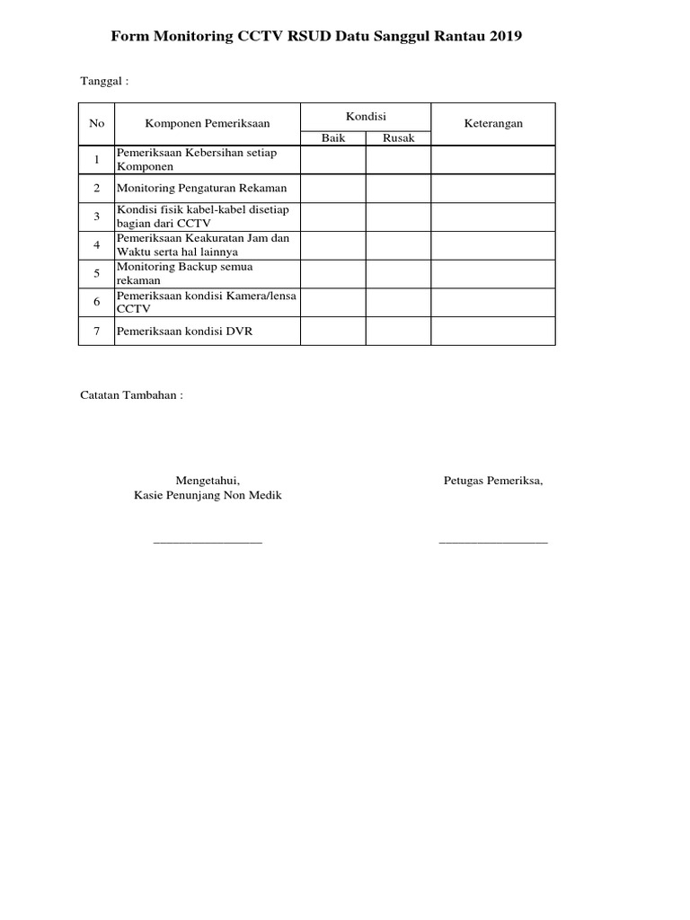 Form Checklist Pemeliharaan CCTV | PDF