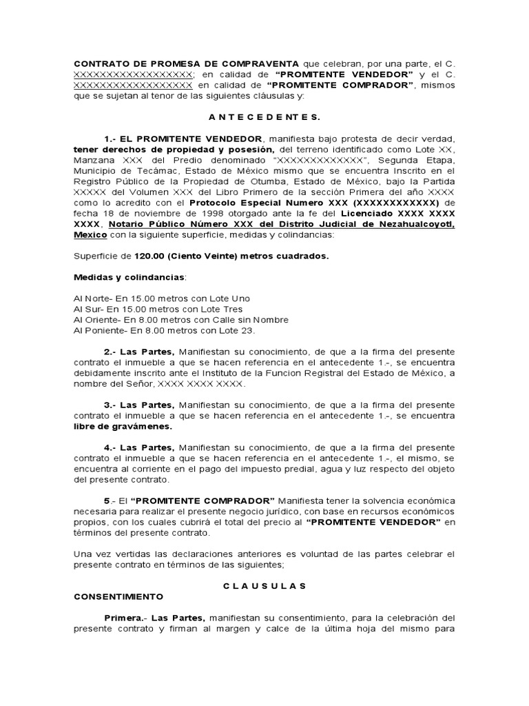 Contrato de Promesa de Compraventa 2023 | PDF | Derecho civil (sistema ...