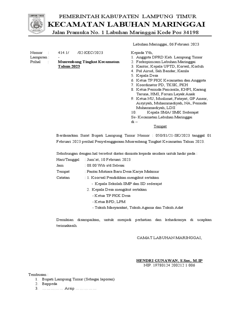 Undangan Musrenbang 2023 | PDF