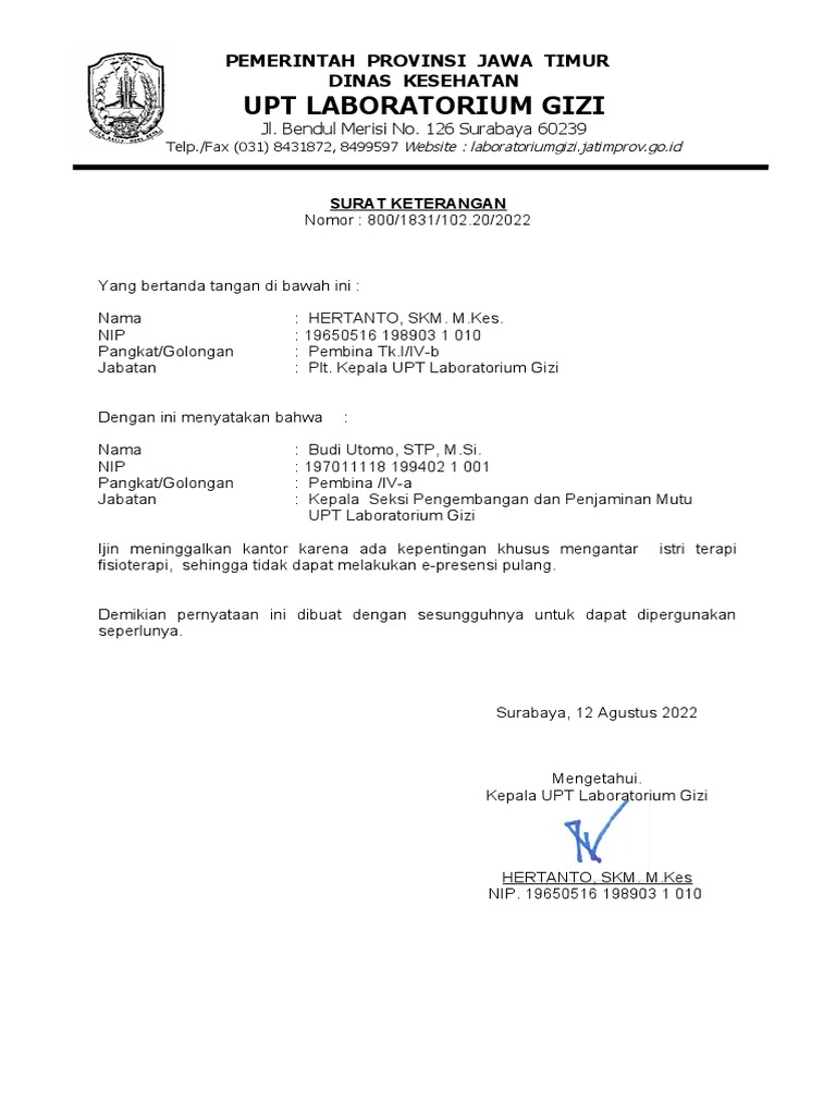 Surat Ijin Tidak Absen Pulang 12 Agust | PDF | Sains & Matematika