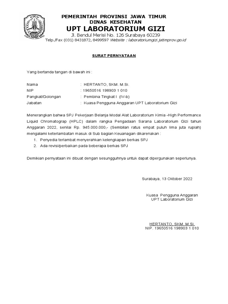 Surat Pernyataan Keterlambatan SPJ | PDF