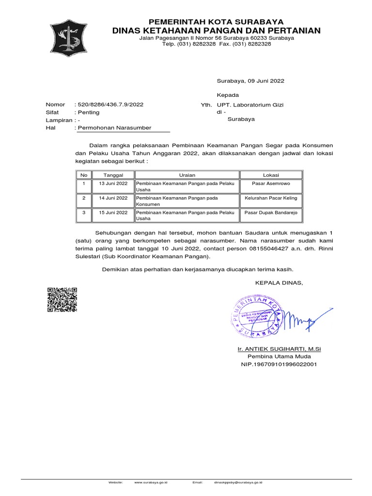 Surat Permohonan Narsum UPT Gizi 14-15 JUNI | PDF