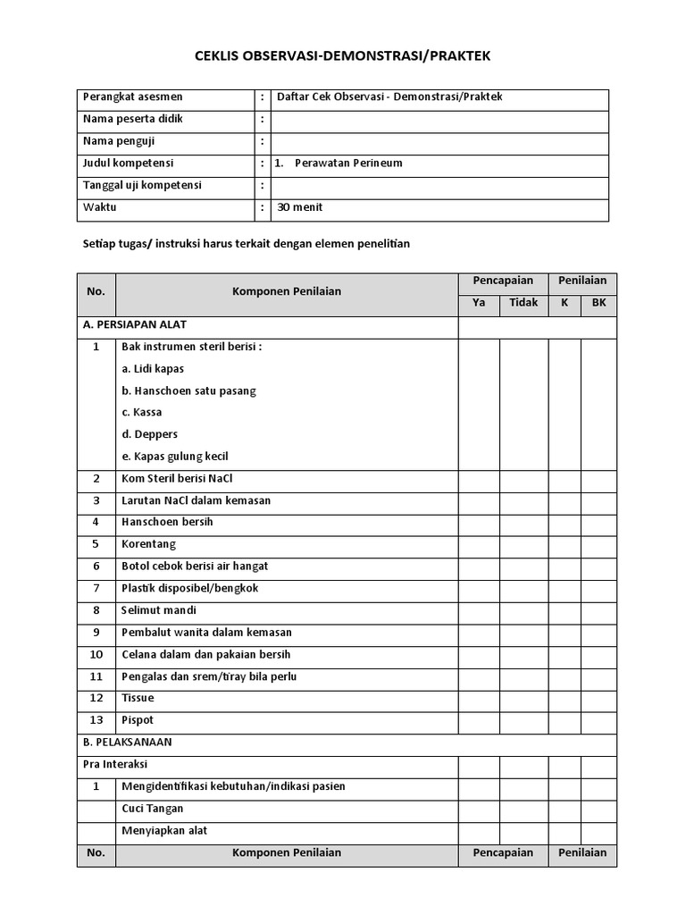 18 Ceklis Observasi | PDF