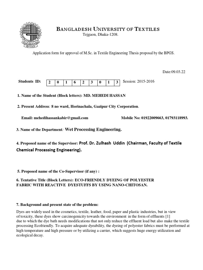 Thesis Proposal | PDF | Dyeing | Textiles