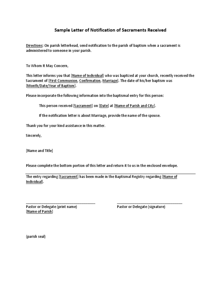 Notification of Sacraments Received | PDF