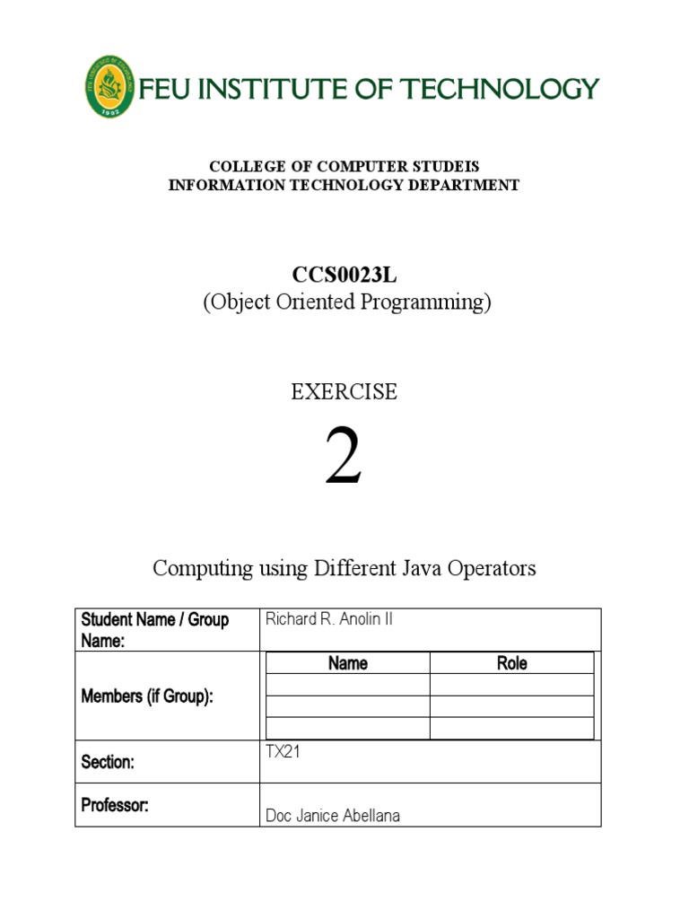 Lab Exp 2 Computing Using Different Java Operators 1 Pdf Computing Software Development