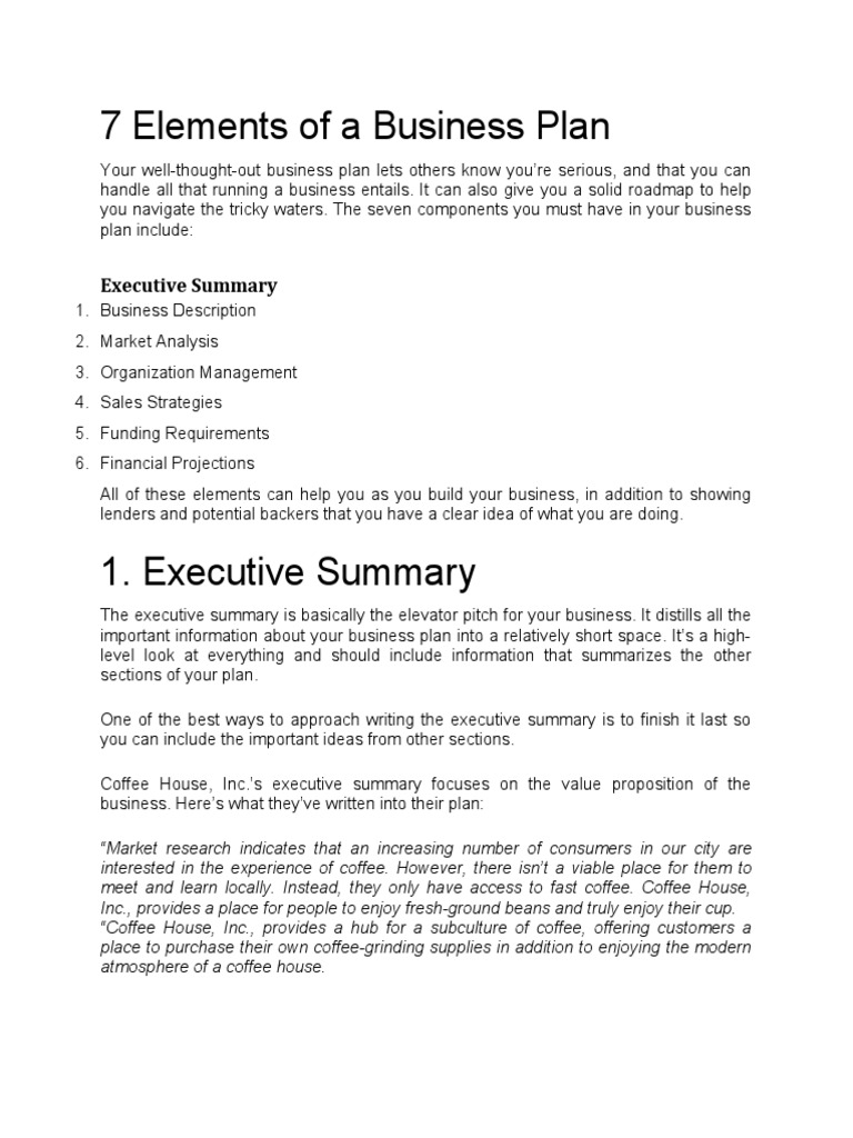 7 Elements of A Business Plan | PDF | Marketing | Private Sector