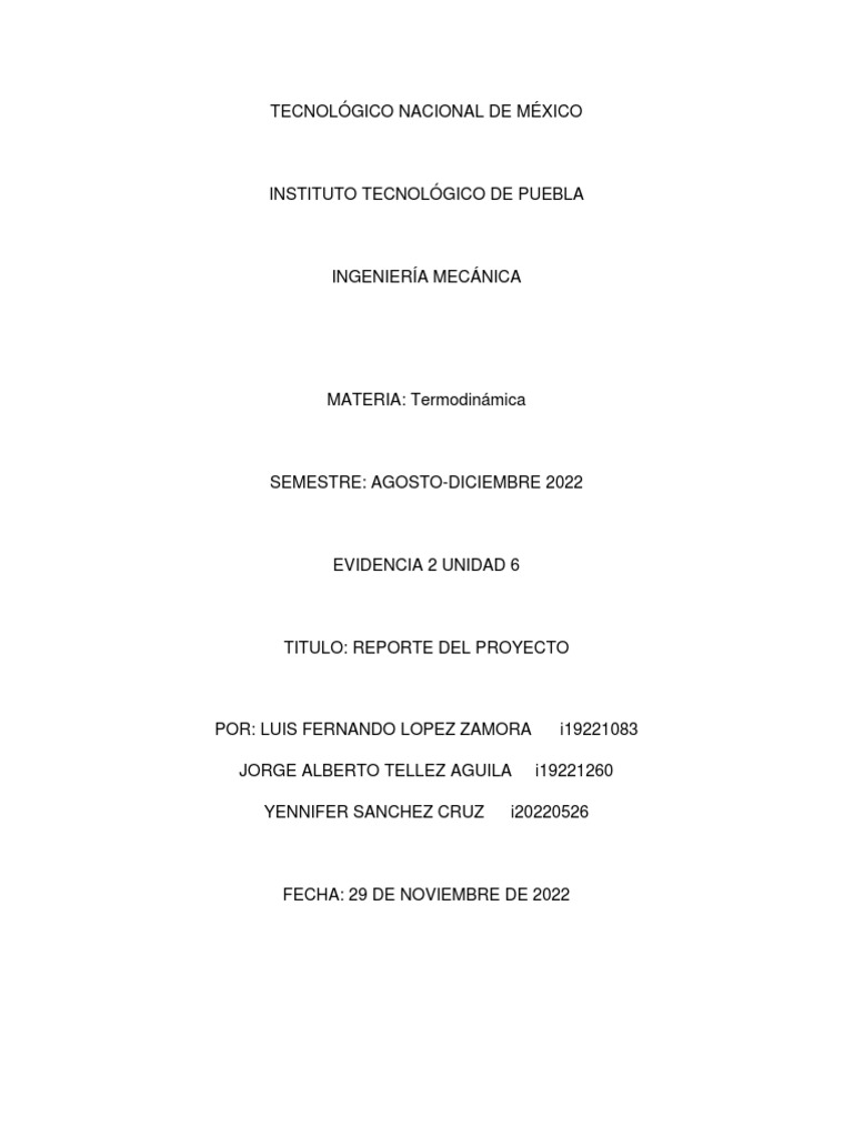 U6 E2 Proyecto | PDF | Temperatura | Termodinámica