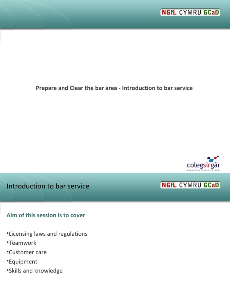 Powerpoint Intro Bar Service 2 | PDF | Alcoholic Beverages | Bartender
