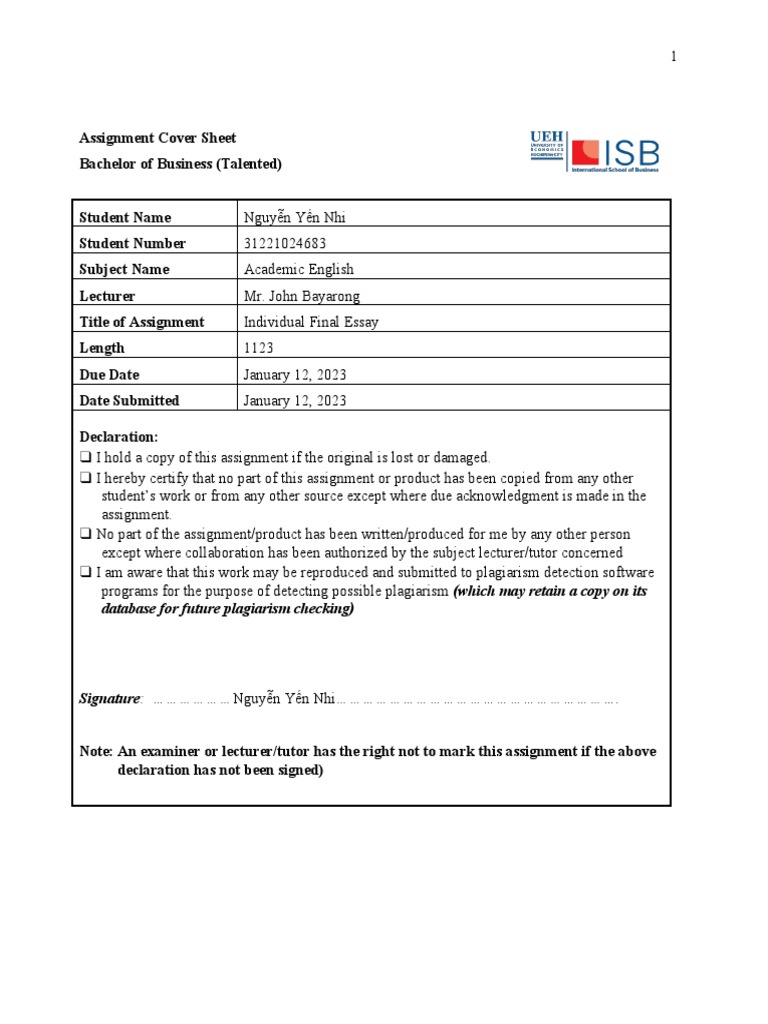 Assignment Cover Sheet | PDF | Food Security | Economic Growth