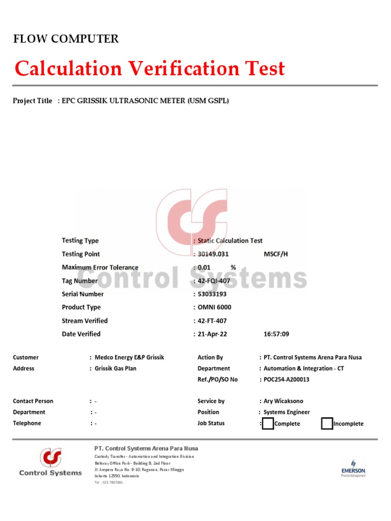 Verification of Flow Rate Calculations for the EPC Grissik Ultrasonic ...