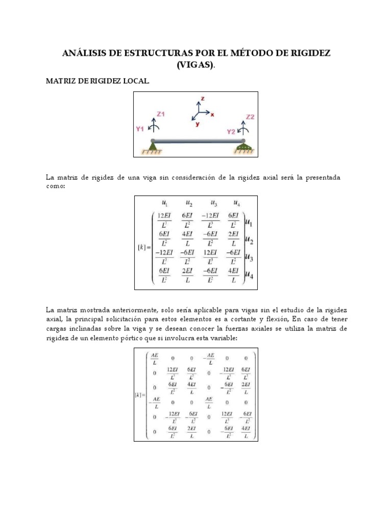 Análisis estructural de vigas mediante el método de rigidez | PDF | Viga (Estructura) | Rigidez