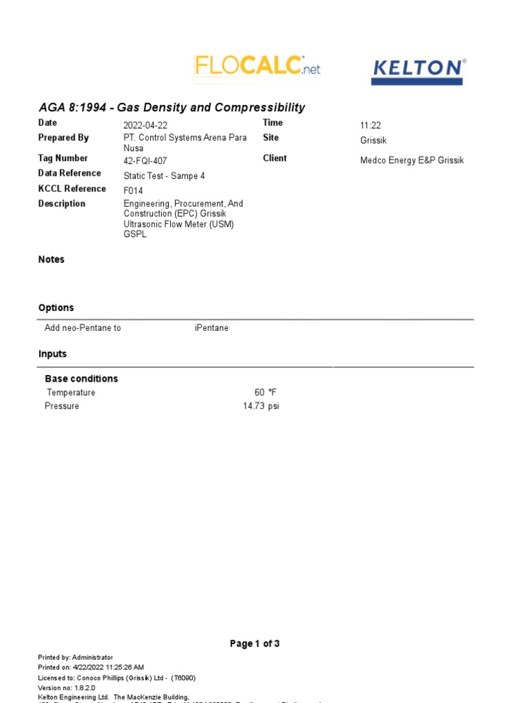 4 Sample 42-FQI-407 - Static - Test - Kelton - AGA8 - Report | Download ...