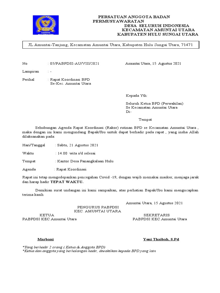 Surat Undangan Koordinasi | PDF