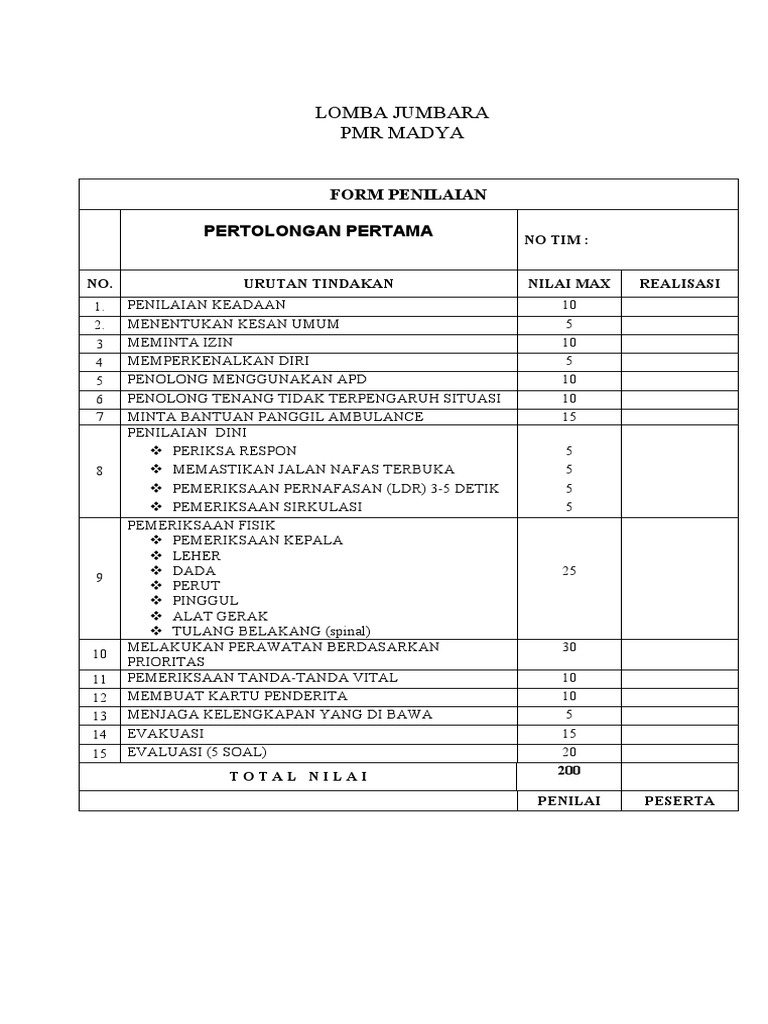 Form Penilaian Lomba Jumbara PMR | PDF