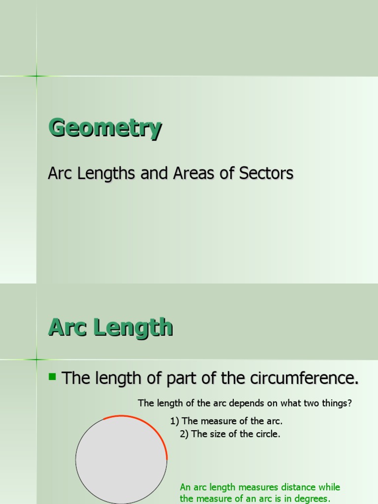 Arc Length and Sector Area Formulas | PDF | Area | Circle