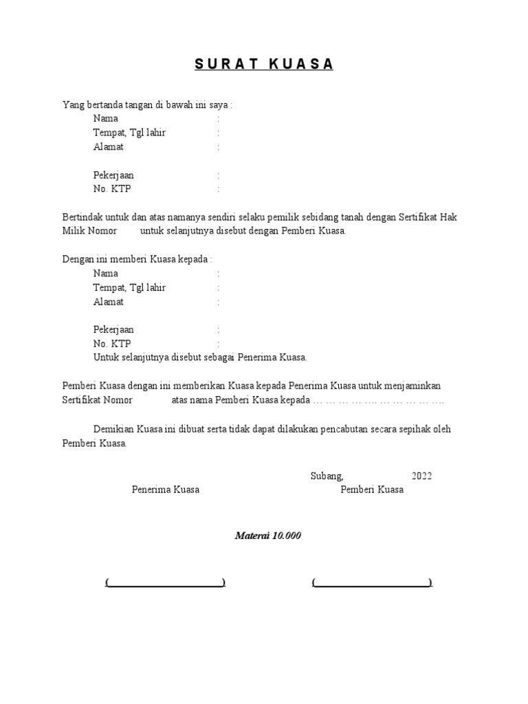 Format Surat Kuasa | PDF