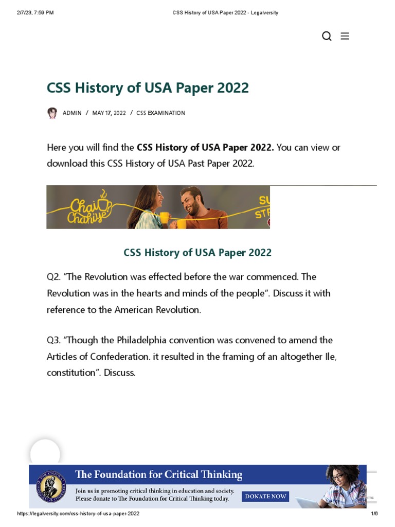 CSS History of USA Paper 2022 - Legalversity | Download Free PDF ...
