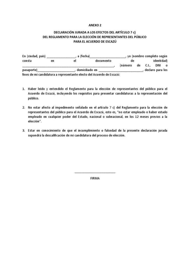 Anexo 2 - Declaracion Jurada | PDF