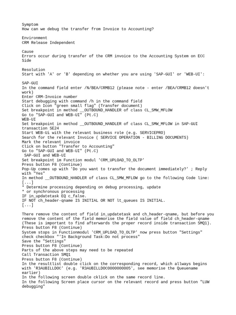Transfer From CRM Bill Doc To Accounting Document | PDF | Debugging | Information Technology ...