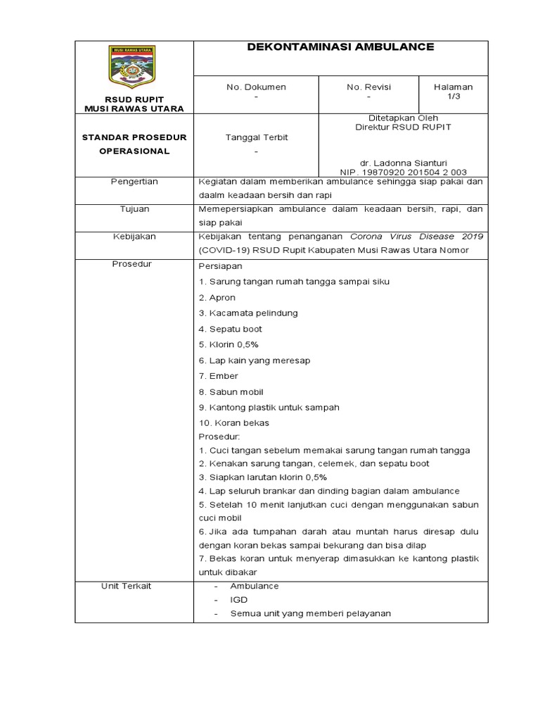 Sop Dekontaminasi Ambulance | PDF