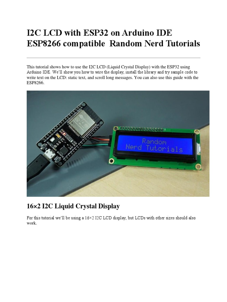 I2C LCD With ESP32 On Arduino IDE ESP8266 Compatible Random Nerd Tutorials | PDF | Cursor (User ...