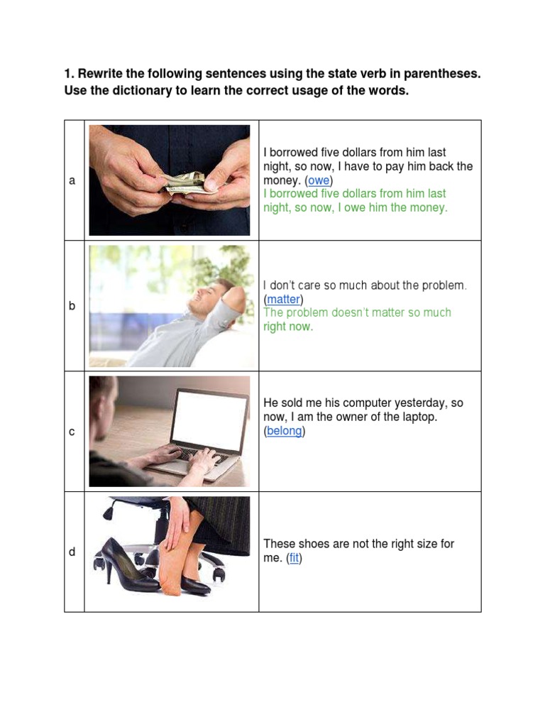 Grammar Practice - State & Dynamic Verbs | PDF
