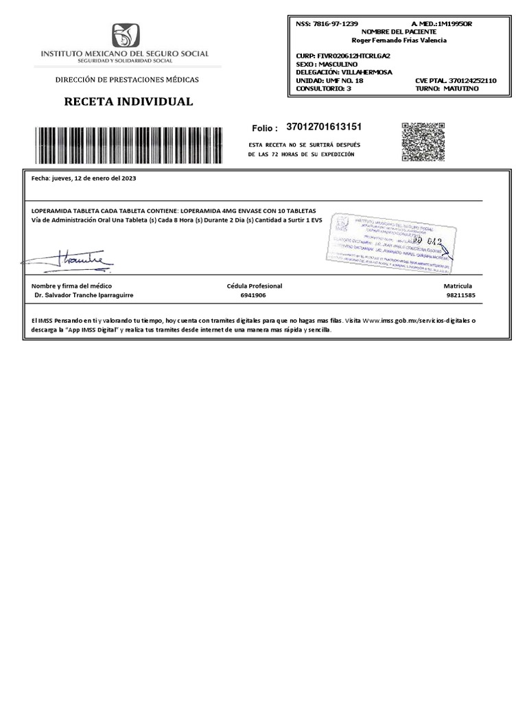 Receta Del IMMS | PDF