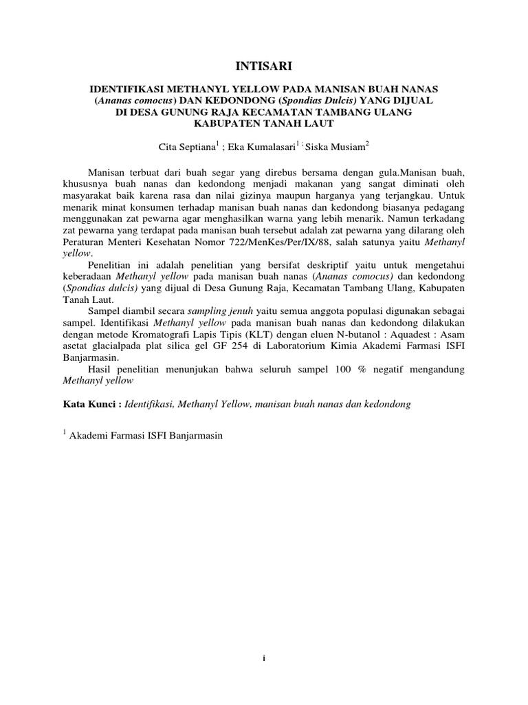 Adoc - Pub - Intisari Identifikasi Methanyl Yellow Pada Manisan | PDF