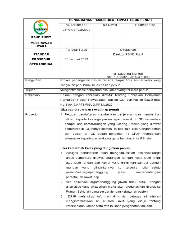 Sop Bed Penuh (AKP 2.a.f) | PDF