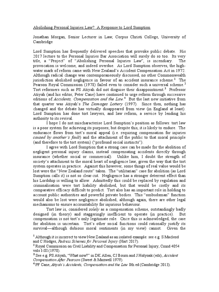 Response To Lord Sumption v1 | PDF | Tort | Damages