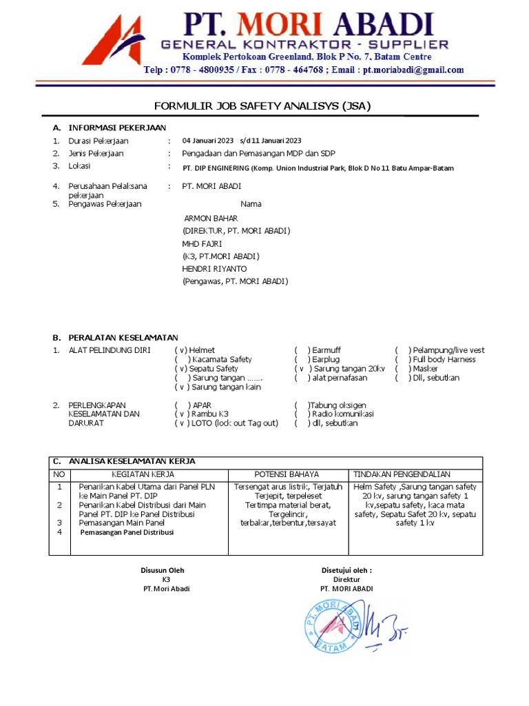 Formulir Analisis Keselamatan Kerja JSA | PDF