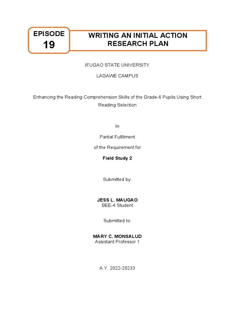 Episode Writing An Initial Action Research Plan: Field Study 2 | PDF | Reading Comprehension ...
