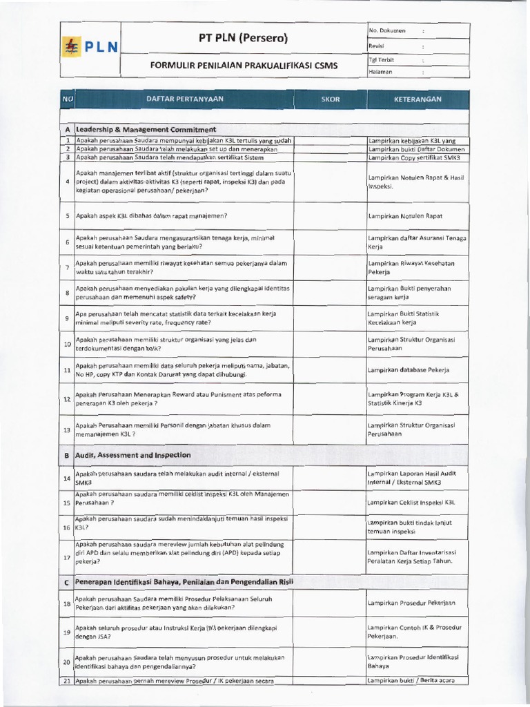 Formulir Prakualifikasi CSMS | PDF