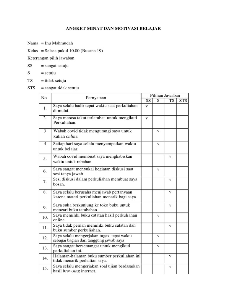 Angket Minat Dan Motivasi Belajar | PDF