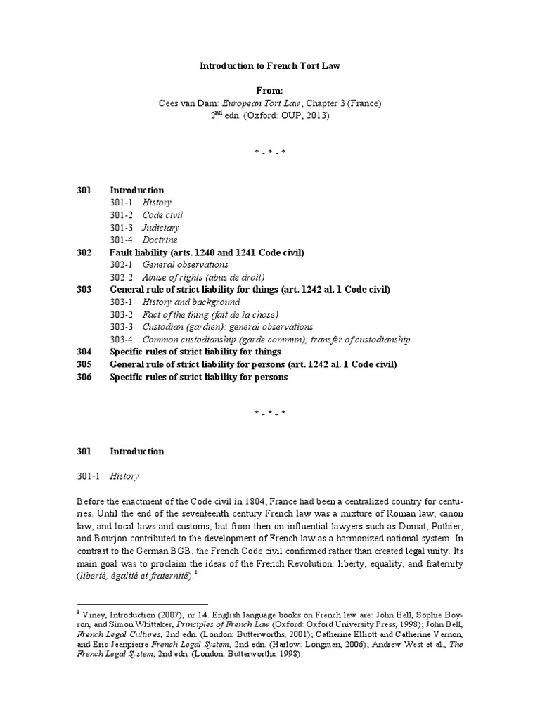 Overview of French Tort Law | PDF | Legal Liability | Tort