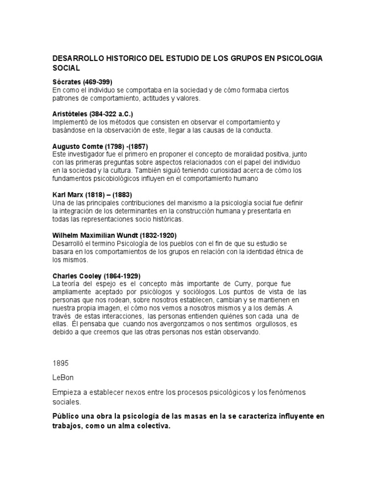 Desarrollo Historico Del Estudio de Los Grupos en Psicologia Social ...