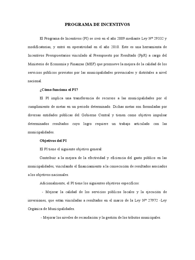 Programa de Incentivos | PDF | Presupuesto | Economias