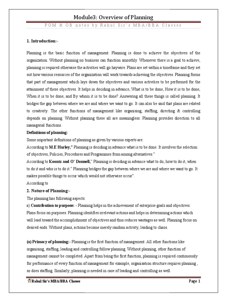 Chapter3 Planning | PDF | Goal | Risk