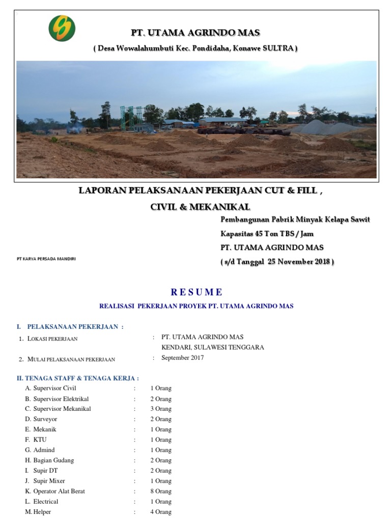 Laporan Kerja Proyek PT UAM Per 25 November | PDF