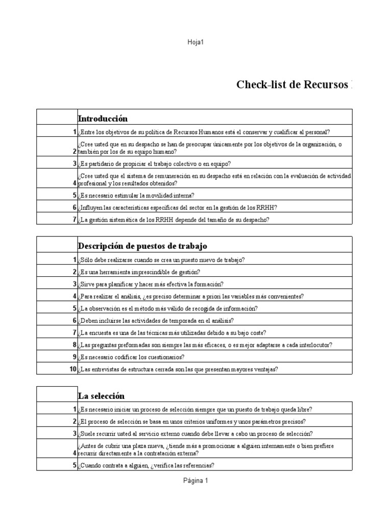 Check List de Recursos Humanos Ods | PDF | Gestión de recursos humanos ...